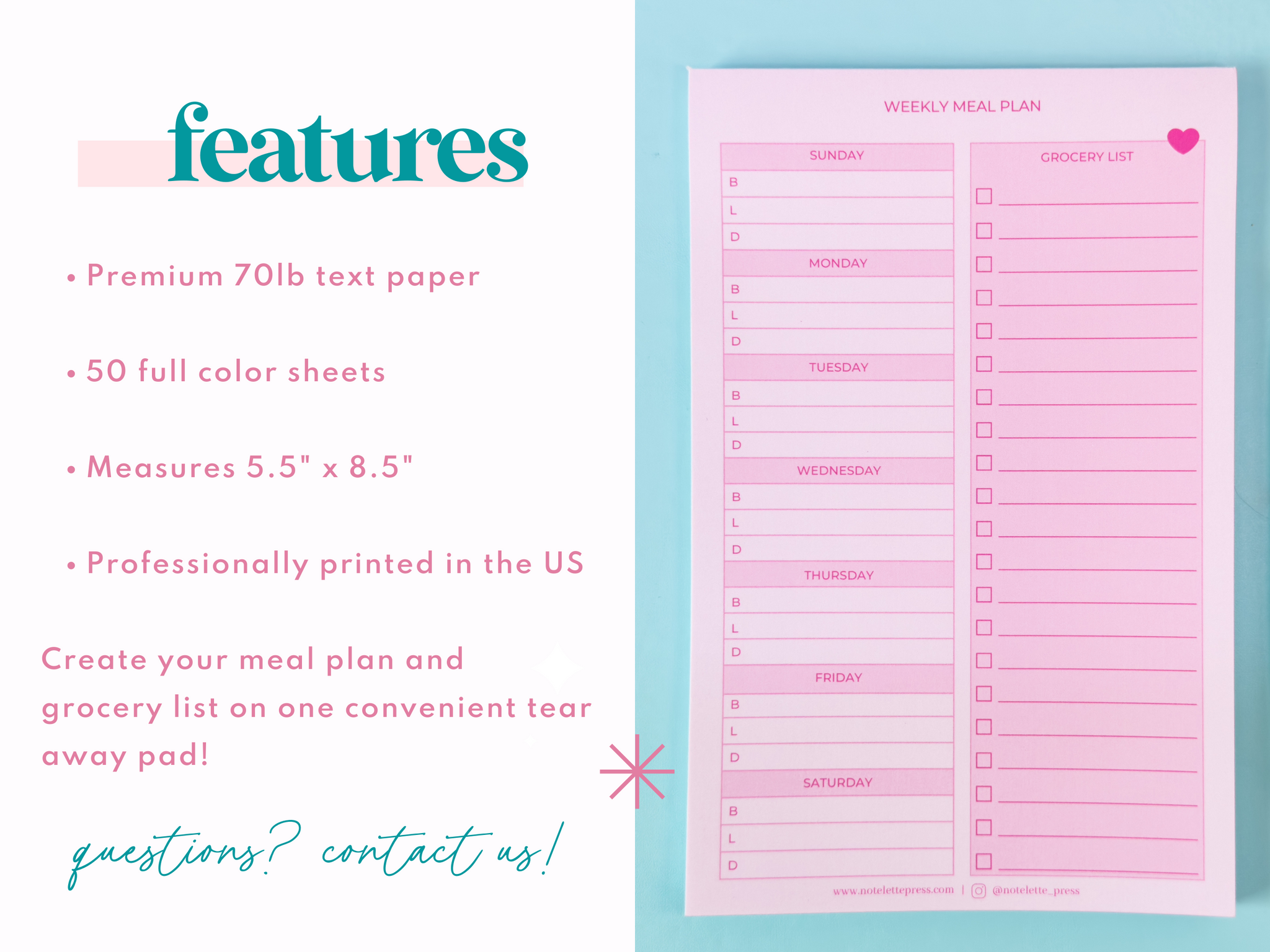 Meal Plan Grocery List Pad – Notelette Press