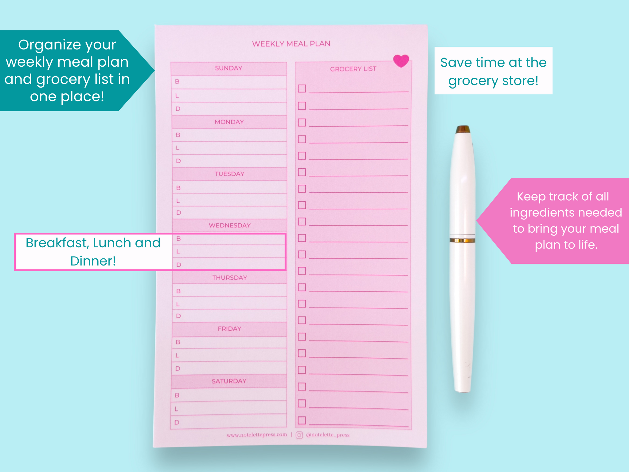 Meal Plan Grocery List Pad – Notelette Press